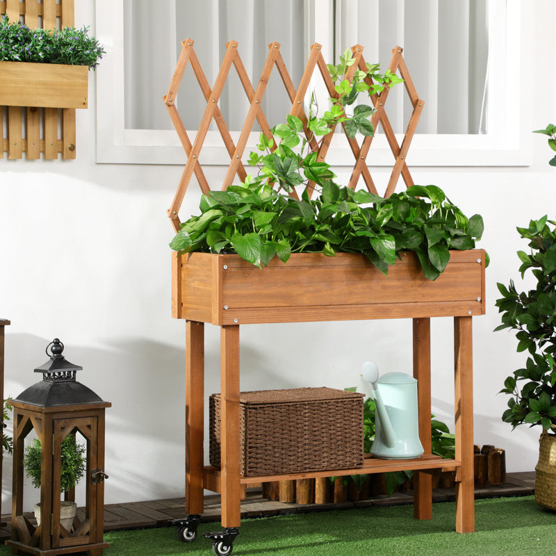 Hochbeet Mit Rankgitter, Blumenkasten Mit Ablage, Pflanzkübel Mit Roll ...